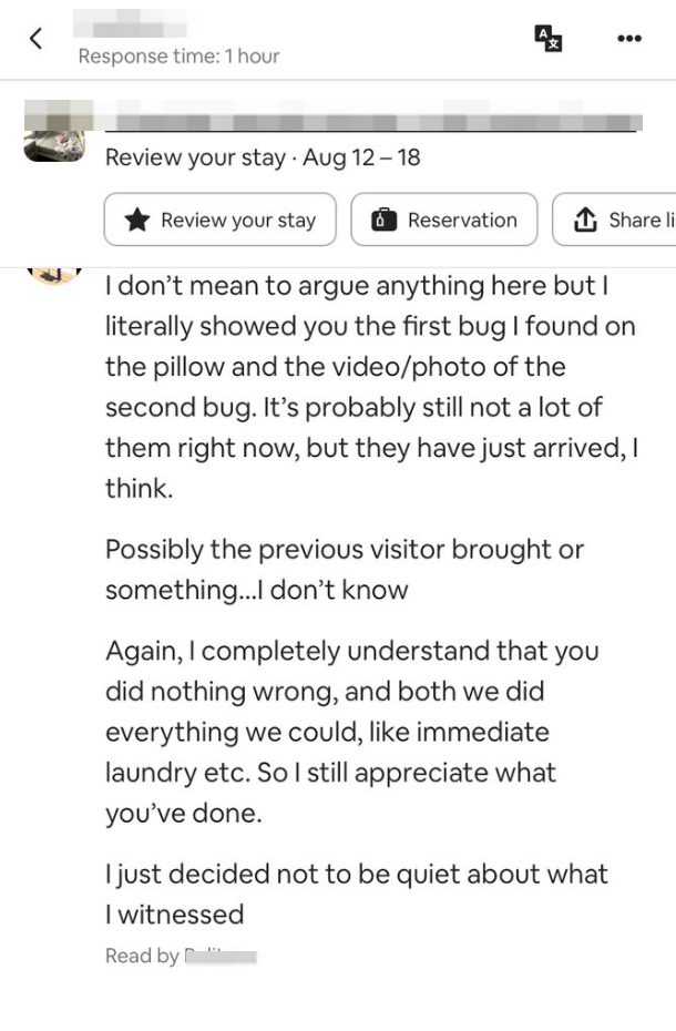 Bed Bug incident evidence: August 2023 in London - Airbnb Community