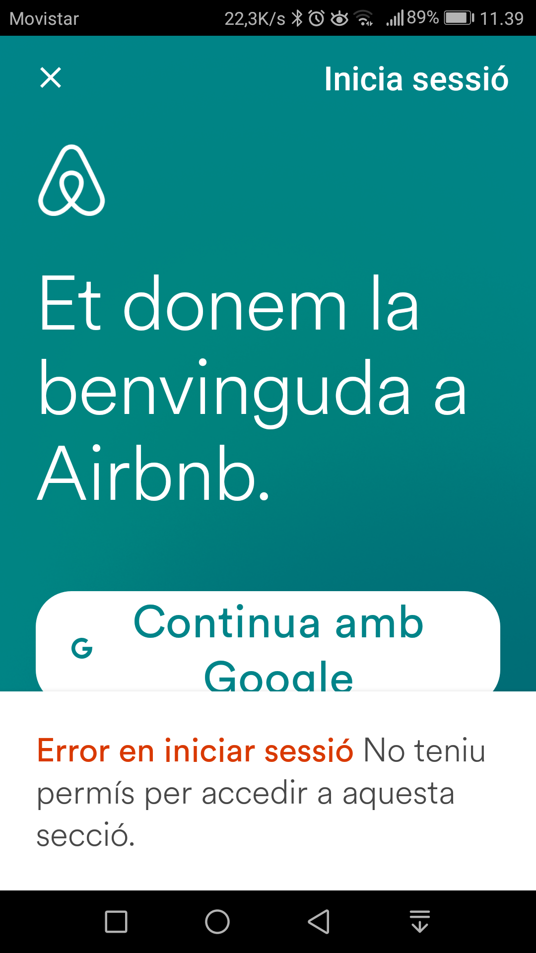 Error de acceso en la app (Android) - Airbnb Community