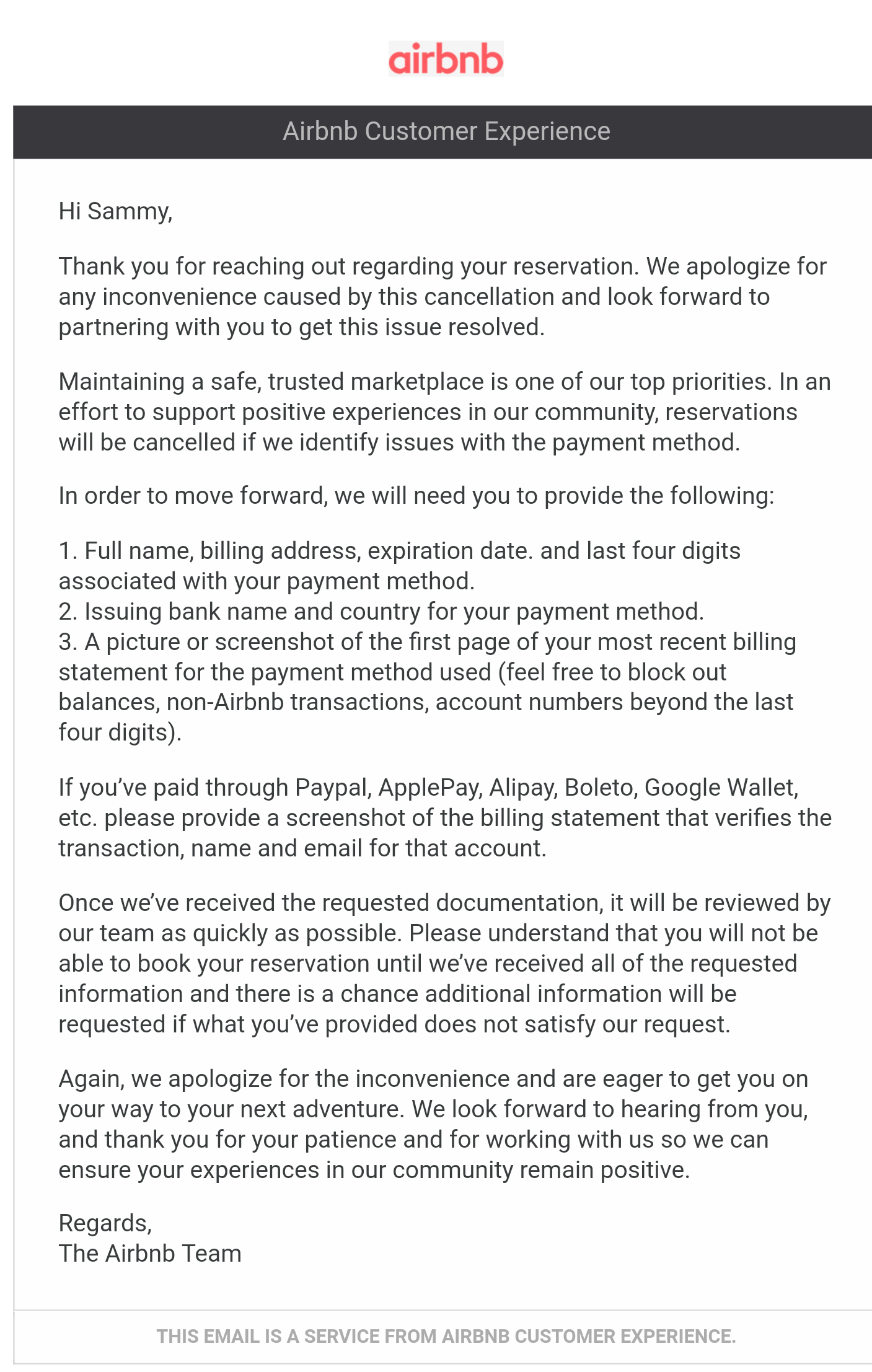 Airbnb asking guests for a bank statement - Airbnb Community